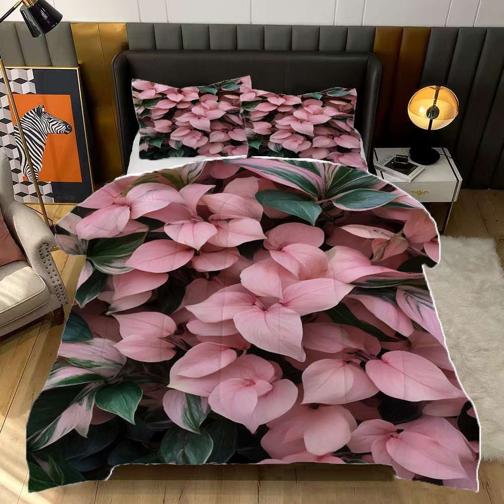 Pink Calathea Plant Leaves Bloom Comforter Set Full Size Bedding Set ...