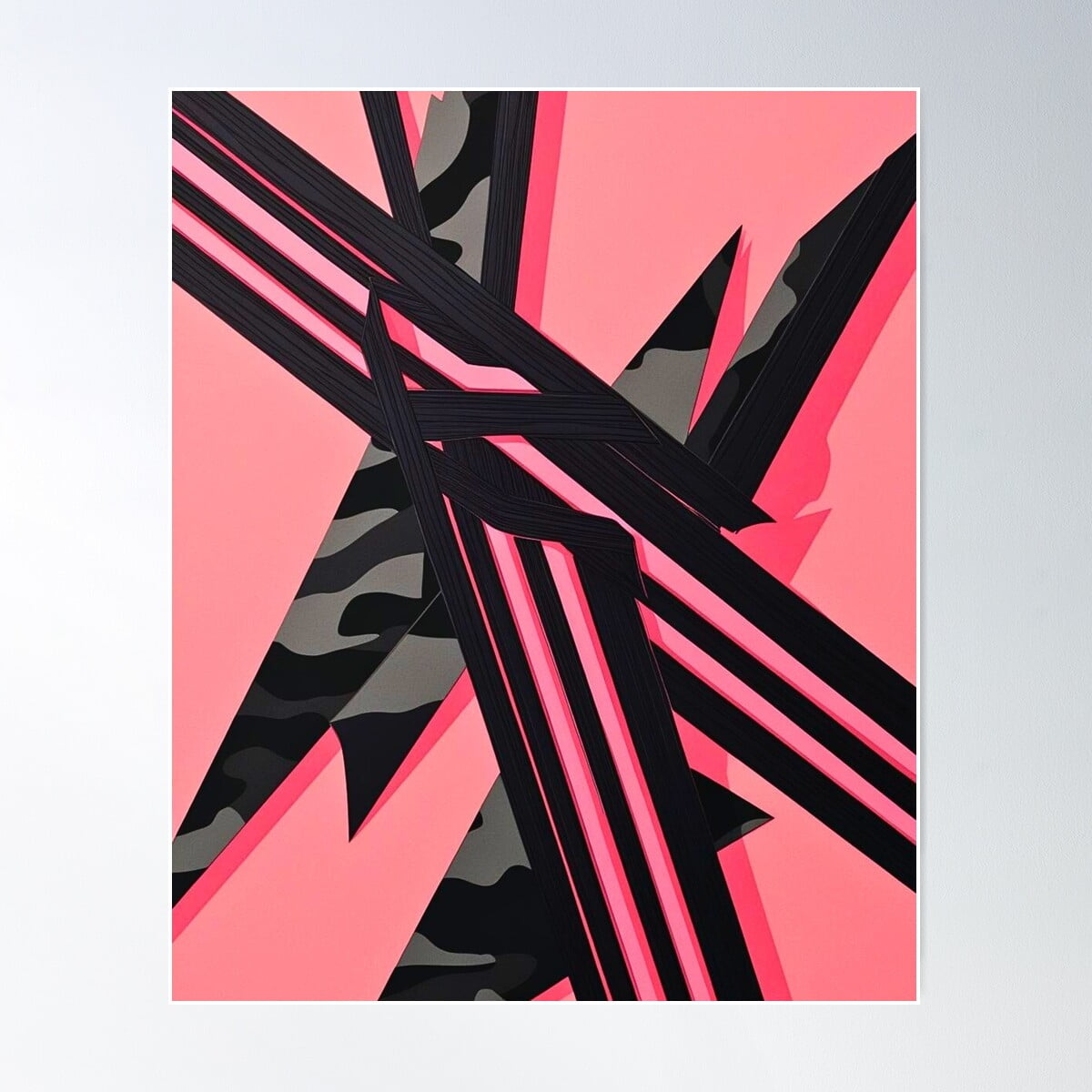 Pink Camo Lines - Geometric Pattern With Black And Camouflage Poster ...
