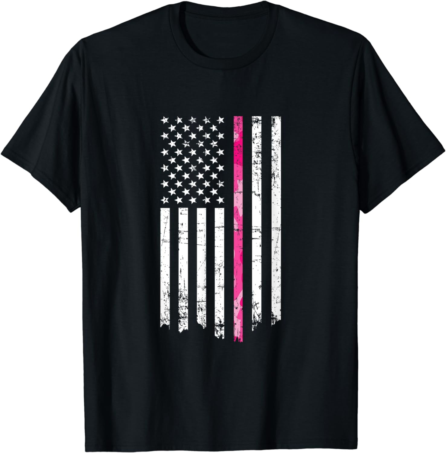 Pink Camouflage Stripe Breast Cancer American Flag T-shirt T-Shirt ...