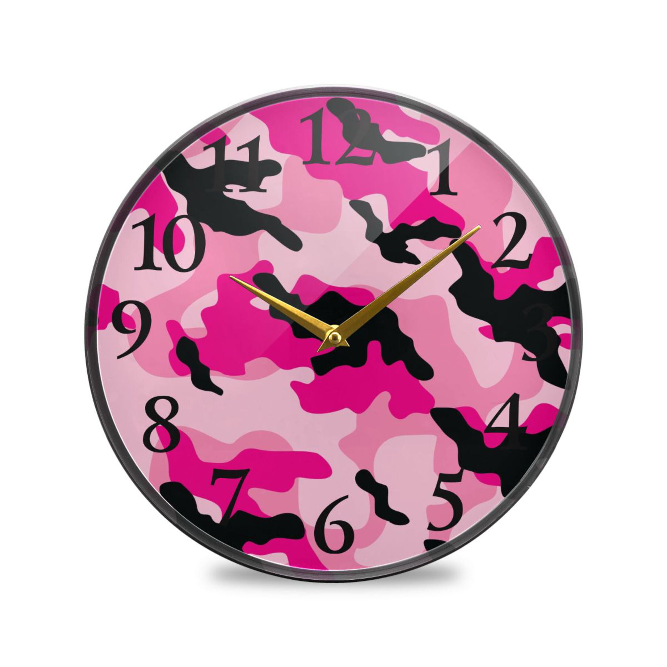 Pink Camouflage Wall Clocks Battery Operated 9.5 Inch Round Clock ...