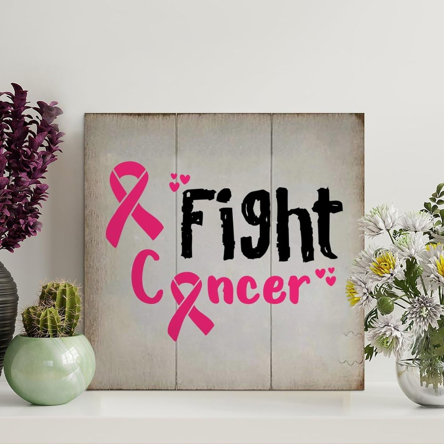 Pink Cancer Ribbon Vintage Wood Signs Fight Cancer Wood Plaque ...