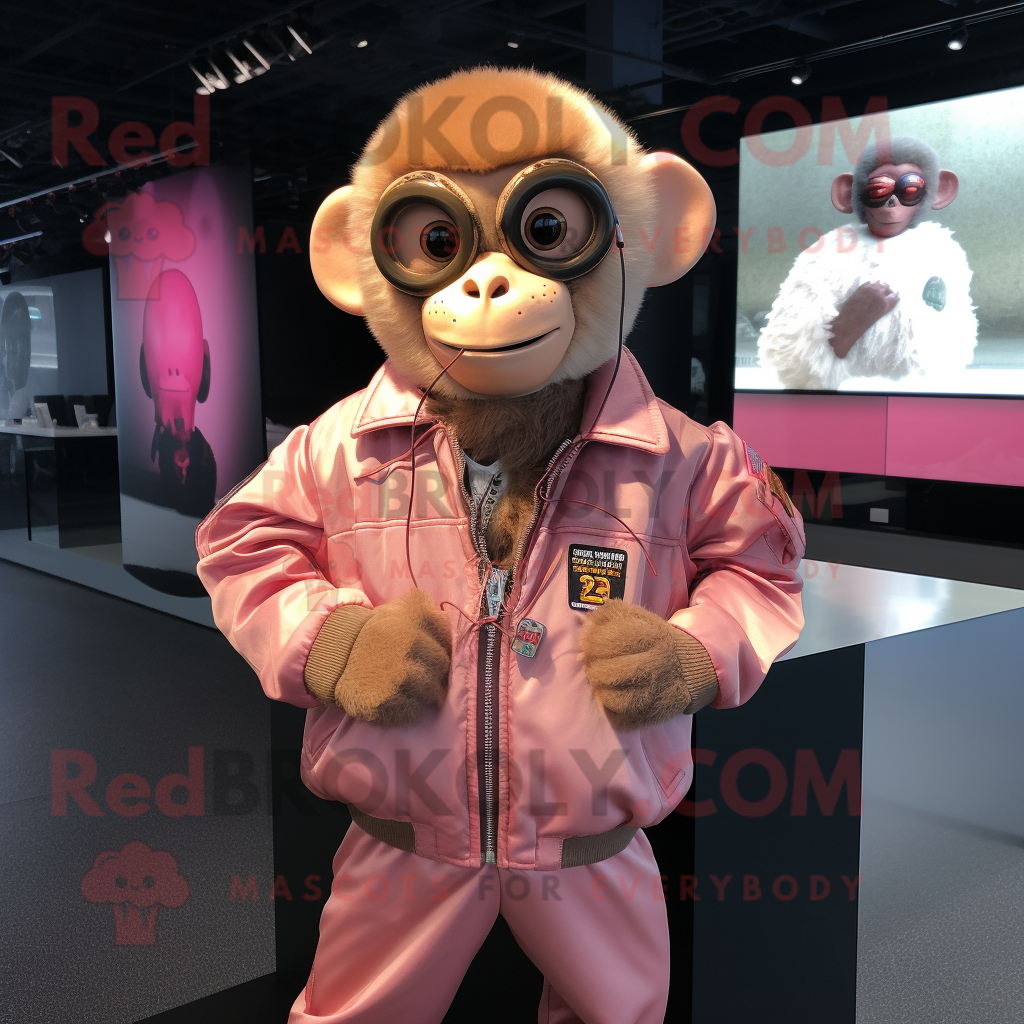 Pink Capuchin Monkey REDBROKOLY mascot costume character dressed with a ...