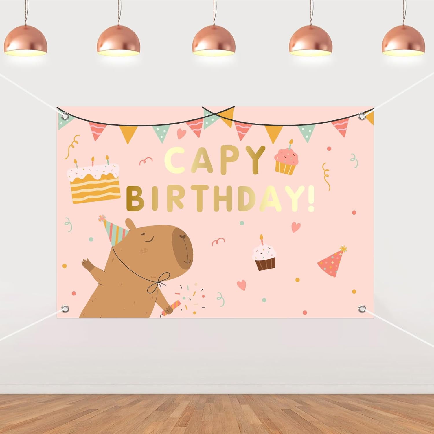 Pink Capy Theme Birthday Backdrop 3 x 5ft, Cartoon Capybara Background ...