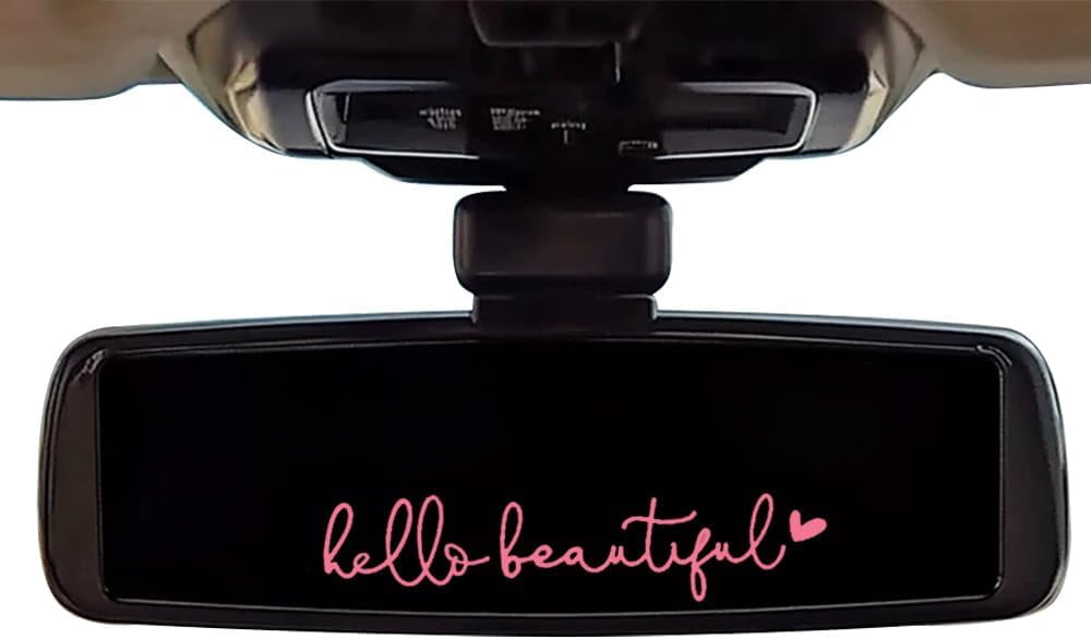 Pink Car Accessories for Women Hello Beautiful Rearview Mirror Decal ...