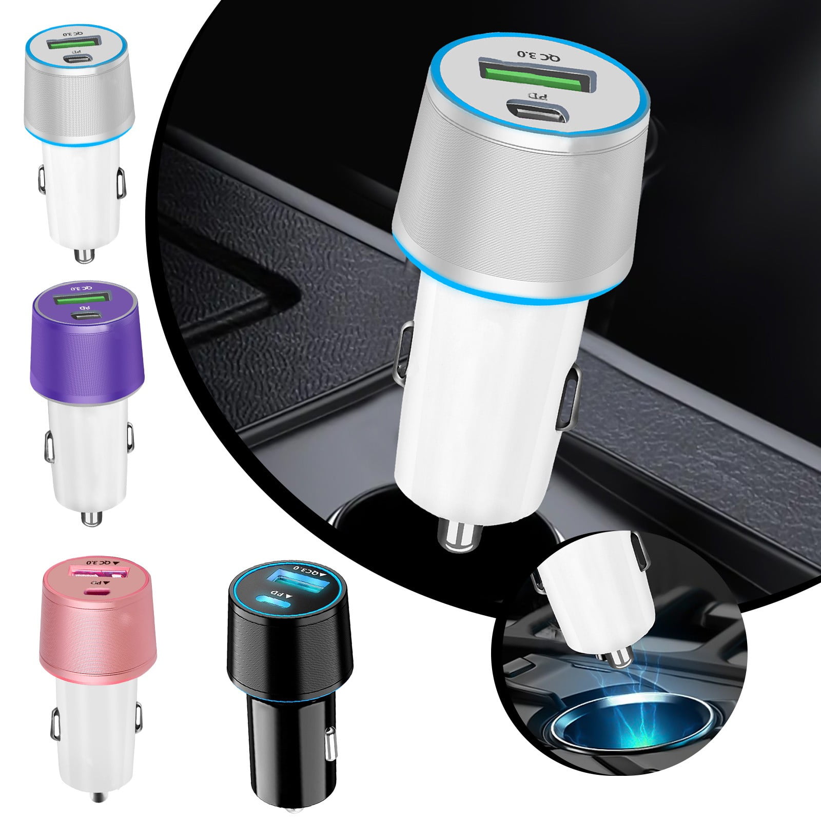 Pink Car Charger, Fast USB Cigarette Lighter, Dual Port Charging ...