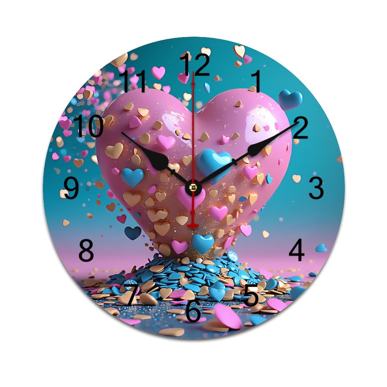 Pink Car Colorful Heart-shaped Balloons Word Saying Big Wall Clock Home ...