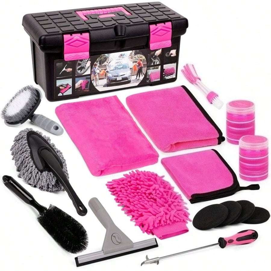 Pink Car Detailing Cleaning Kit, Car Wash Kit, Car Accessories For ...