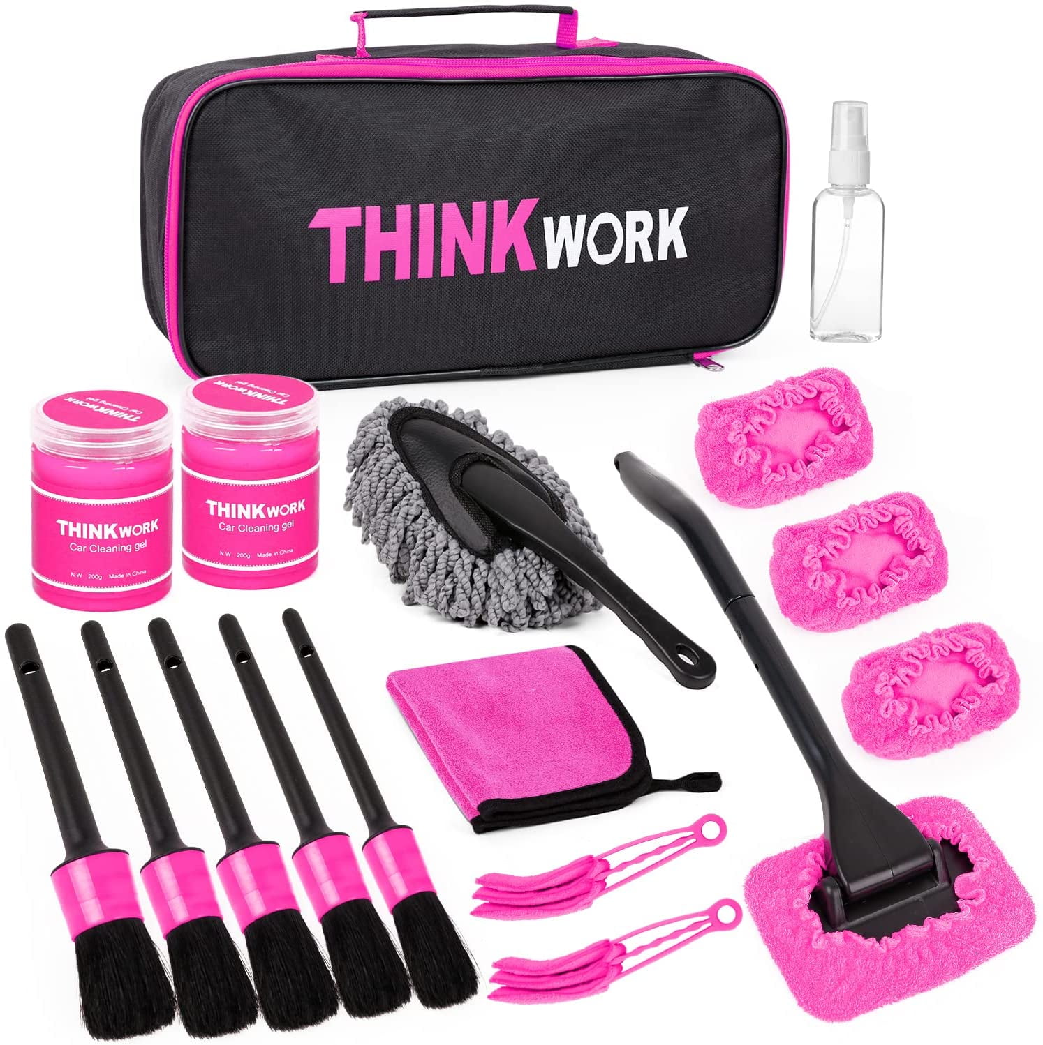 Pink Car Duster Interior Kit, Car Cleaner Set Made by THINKWORK TW6091 ...