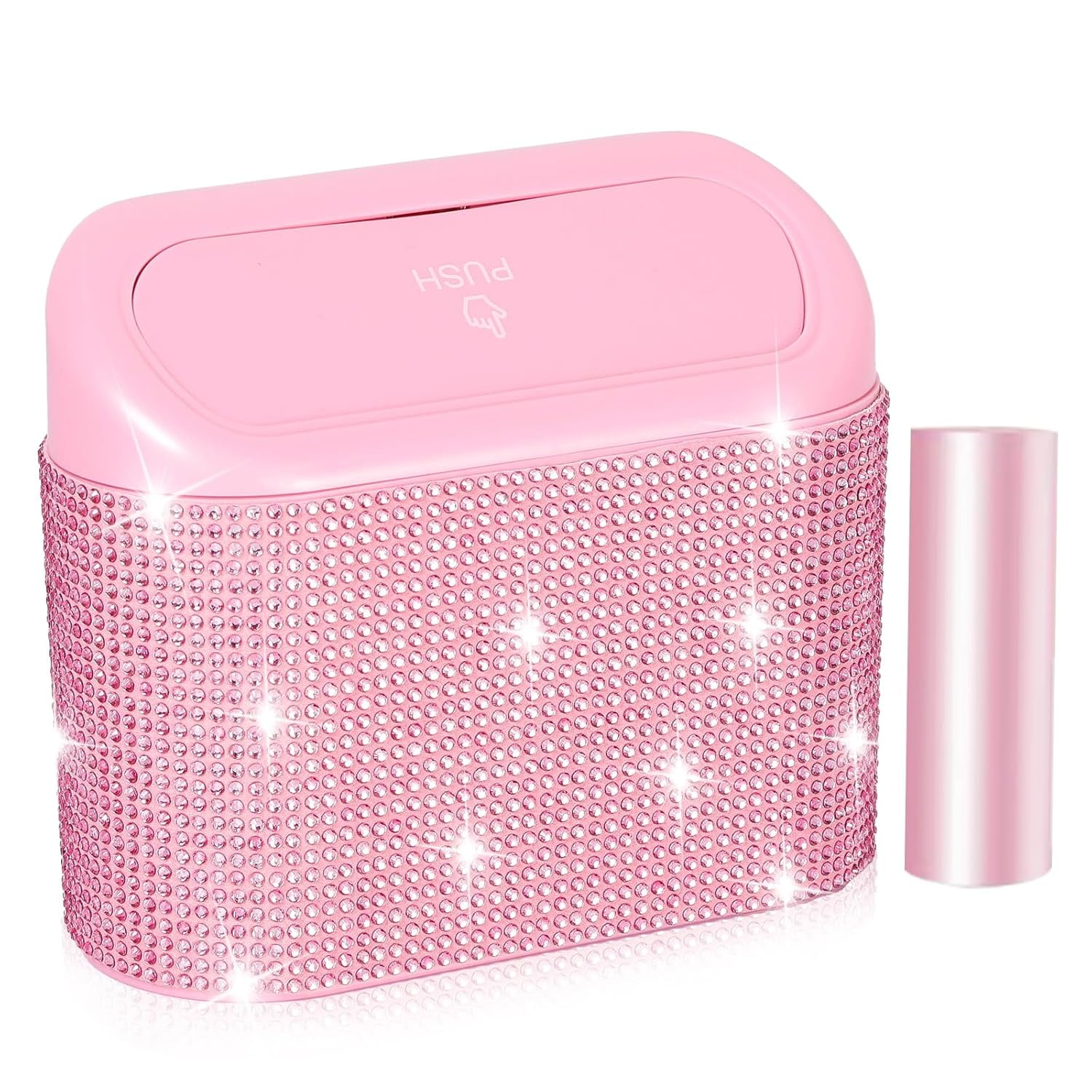 Pink Car Trash Can with Lid, Mini Auto Garbage Can with 30 Trash Bags ...