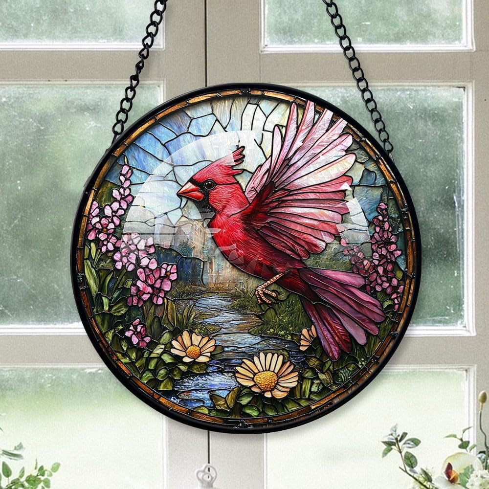 Pink Cardinal Stained Glass Suncatcher, Pink Cardinal Christmas, Pink ...