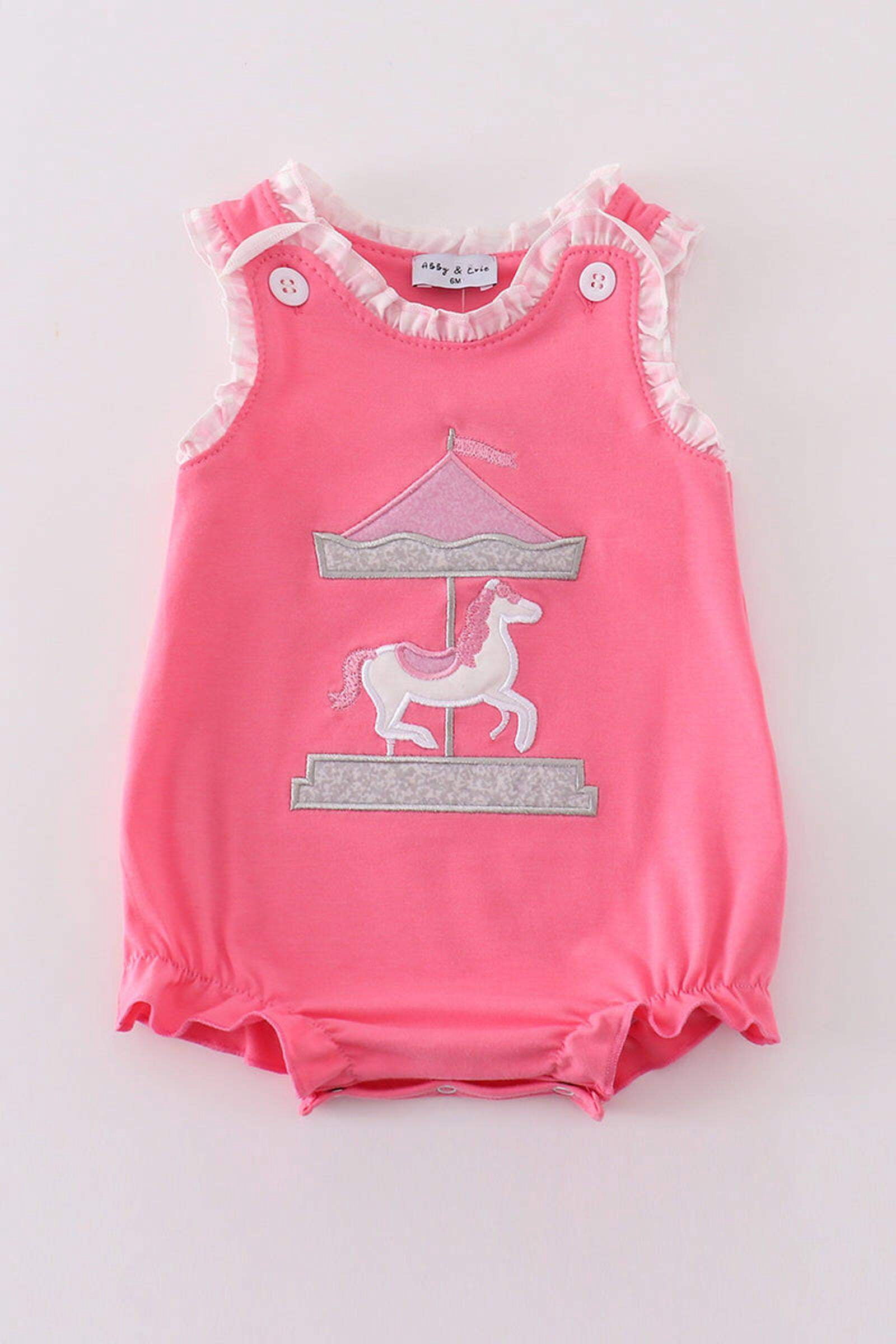 Pink Carousel Applique Girl Bubble | Abby & Evie - Walmart.com