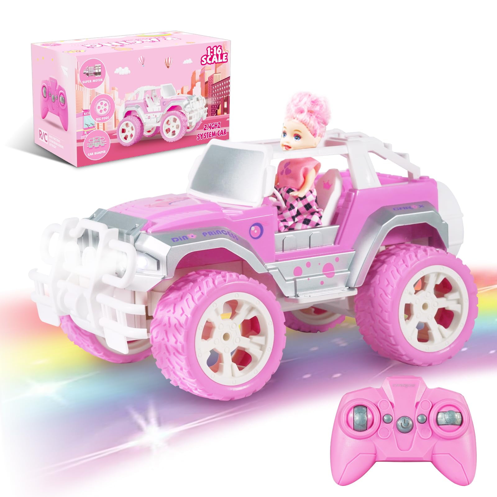 Pink Cars 1:16 Scale RC Jeep with Doll - Remote Control Car for Girls ...