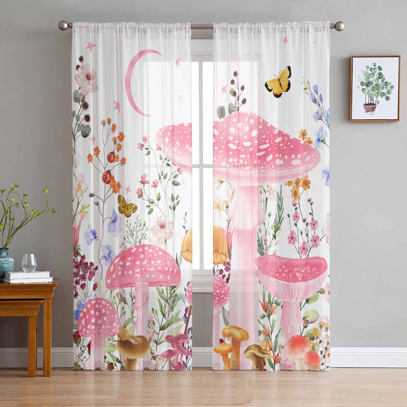 Pink Cartoon Castle White Chiffon Sheer Curtains for Living Room ...