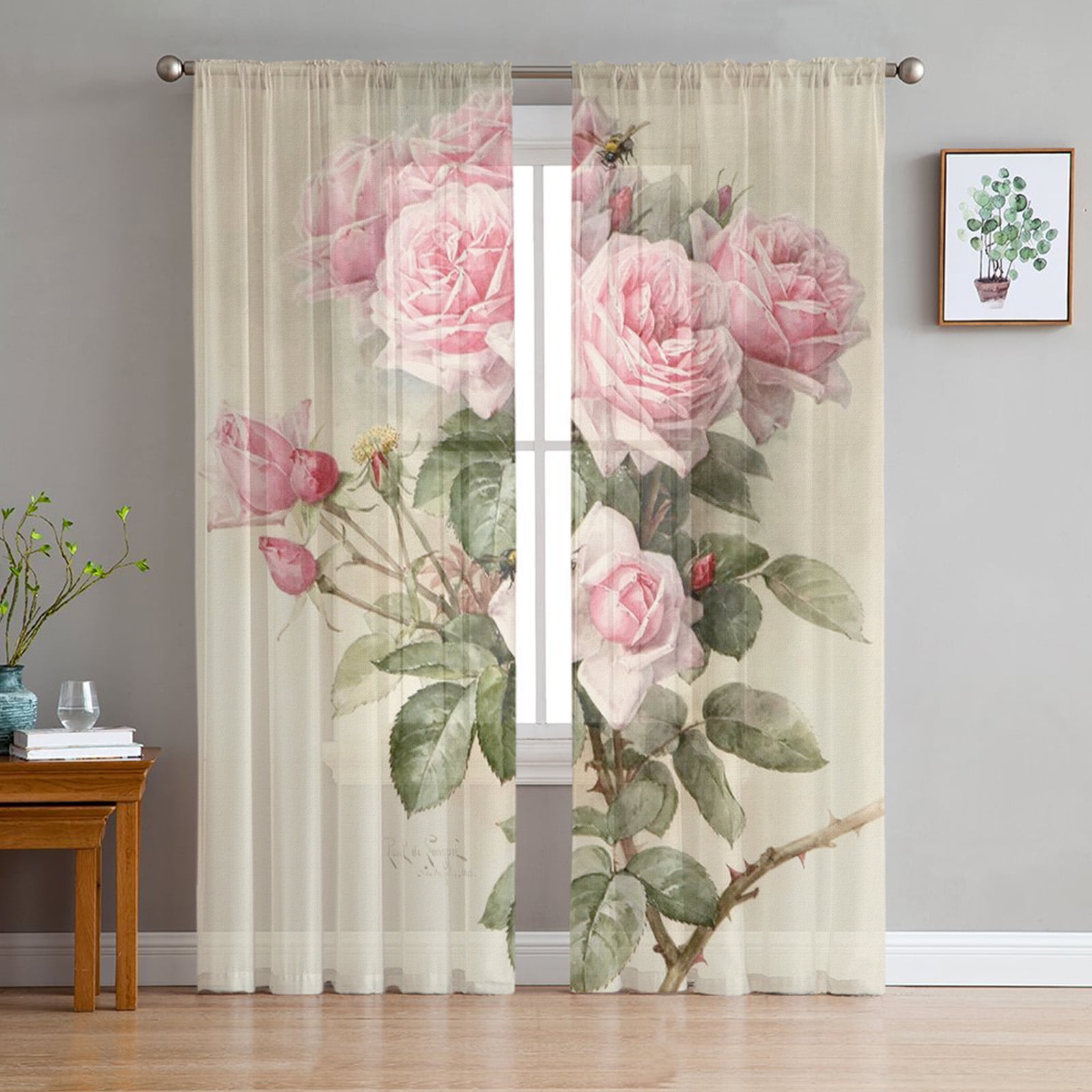 Pink Cartoon Castle White Chiffon Sheer Curtains for Living Room ...