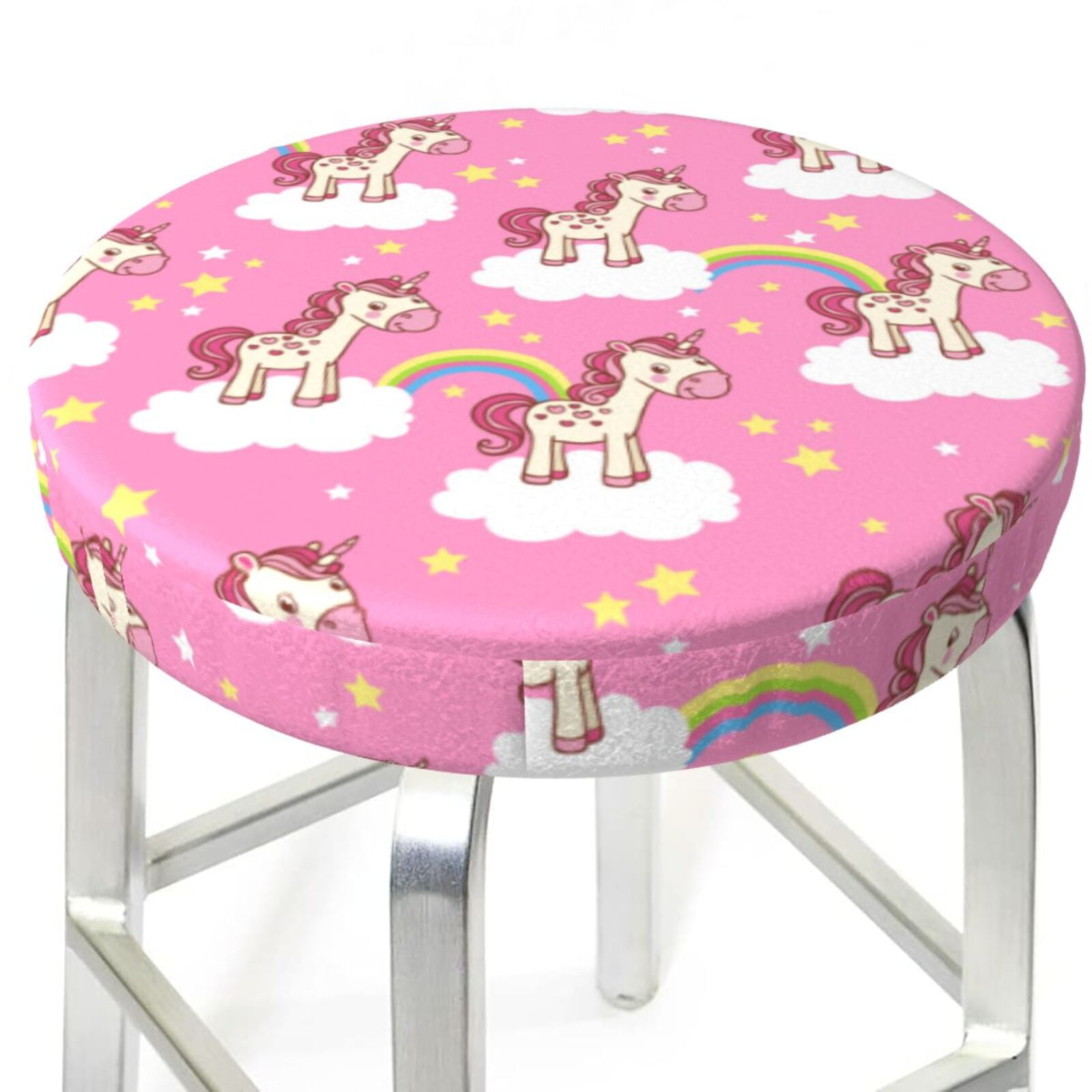 Pink Cartoon Cute Horse Rainbow Round Bar Stool Covers, Soft Velvet Bar ...