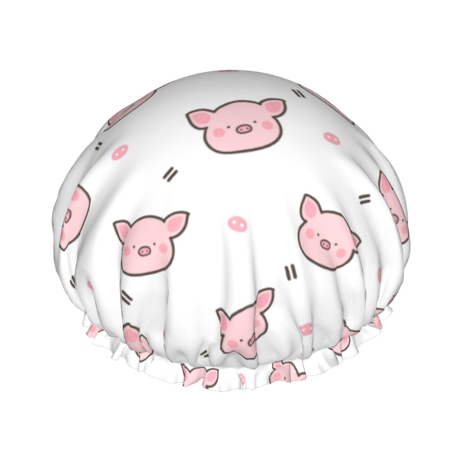 Pink Cartoon Cute Pig Shower Cap for Women, Double Waterproof Layers ...
