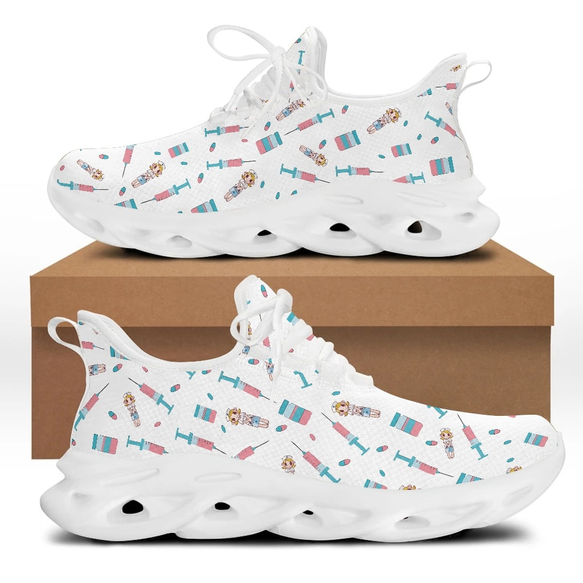 Pink Cartoon Doctor Nurse Shoes for Women Female Flats Shoes Running ...
