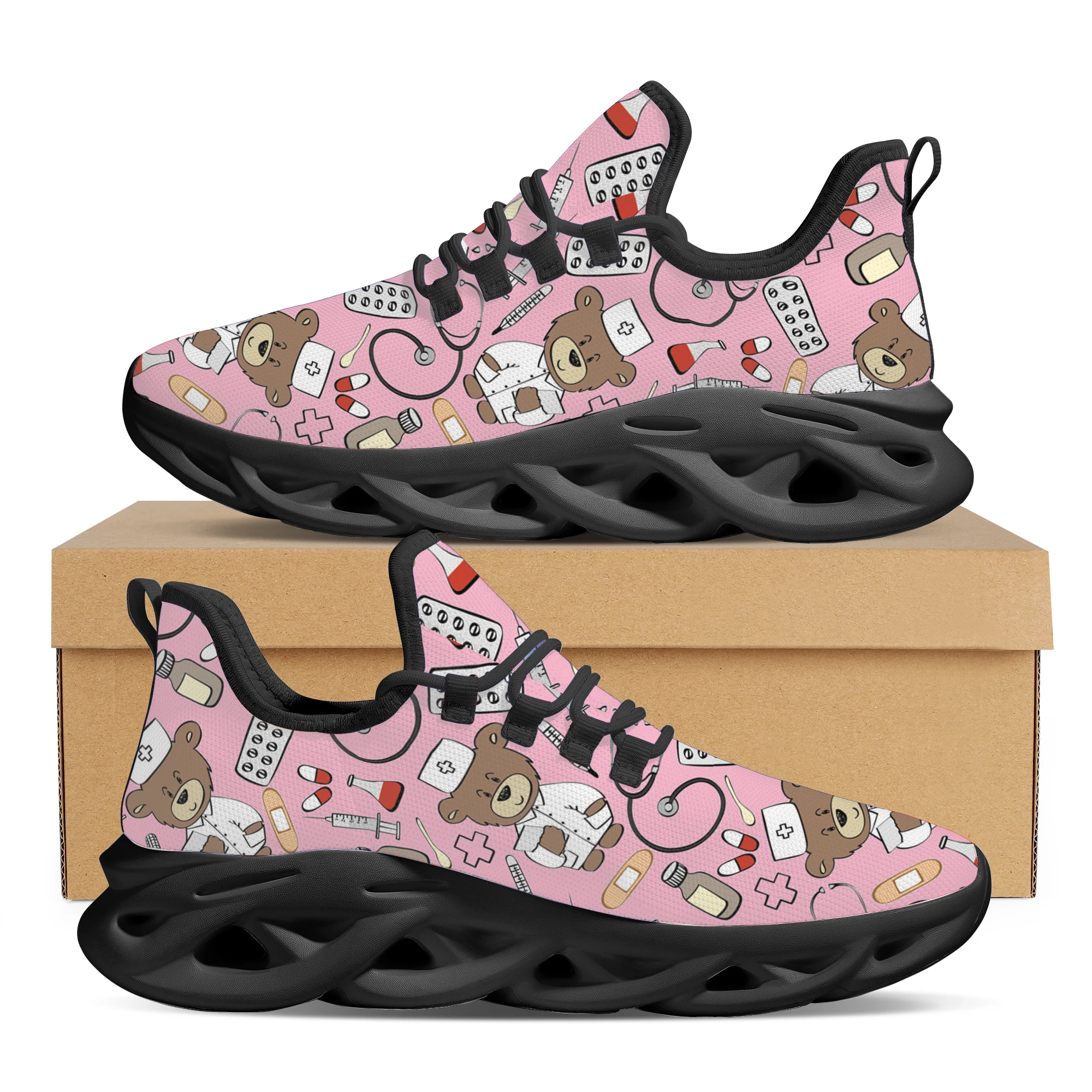 Pink Cartoon Doctor Nurse Shoes for Women Female Flats Shoes Running ...