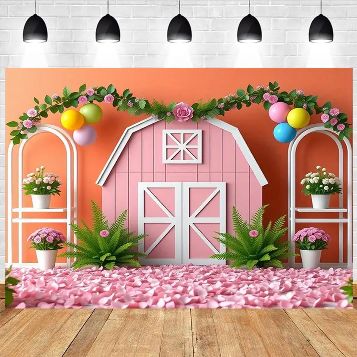 Pink Cartoon Farm Backdrop for Girl Pink Farm Barn Baby Shower Party ...