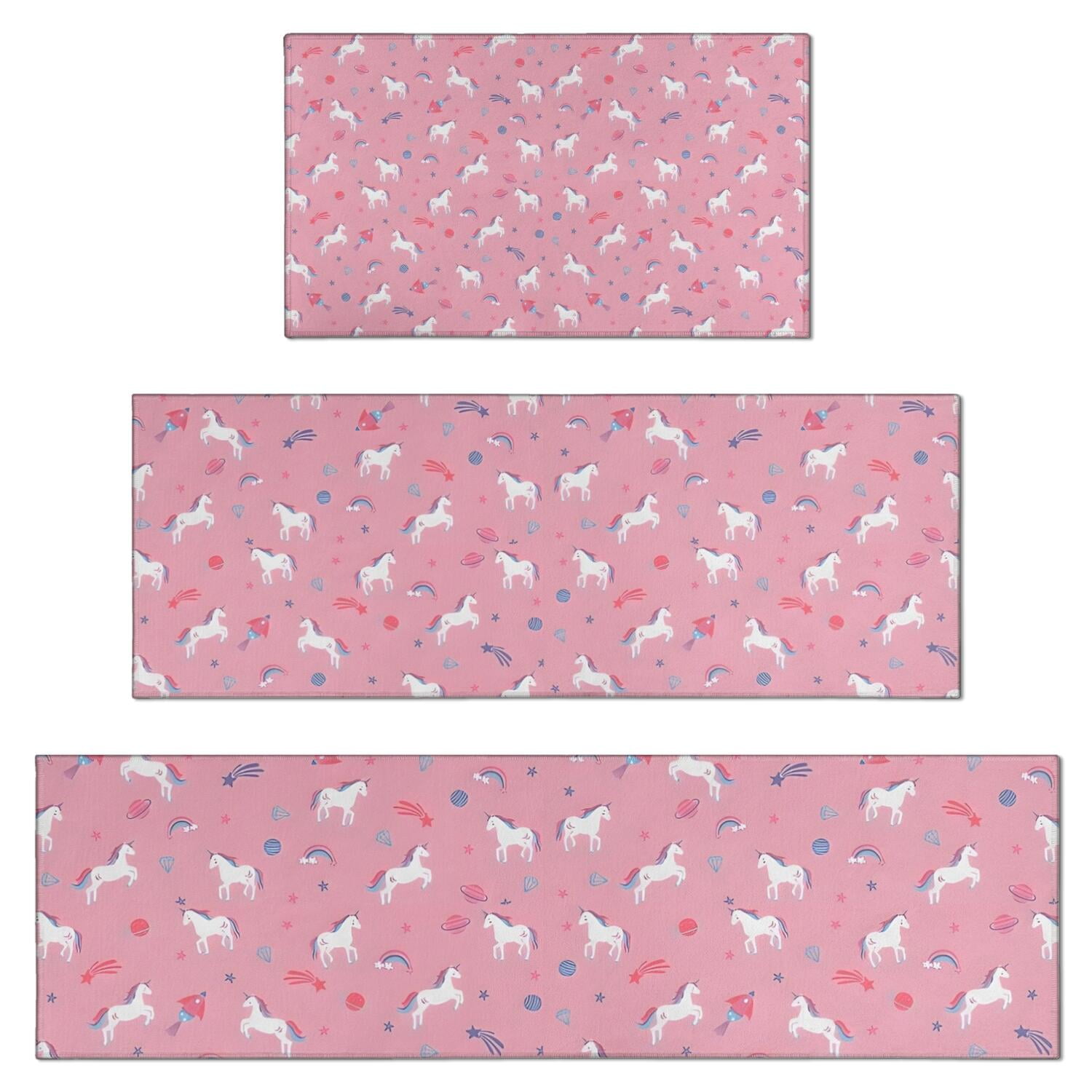 Pink Cartoon Unicorn Pattern Kitchen Rugs Sets Of 3,Kitchen Runner Rugs ...