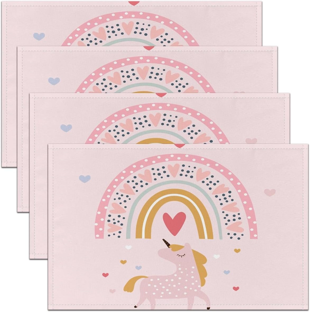 Pink Cartoon Unicorn Placemats Set of 4 Kids Rainbow Placemat for ...