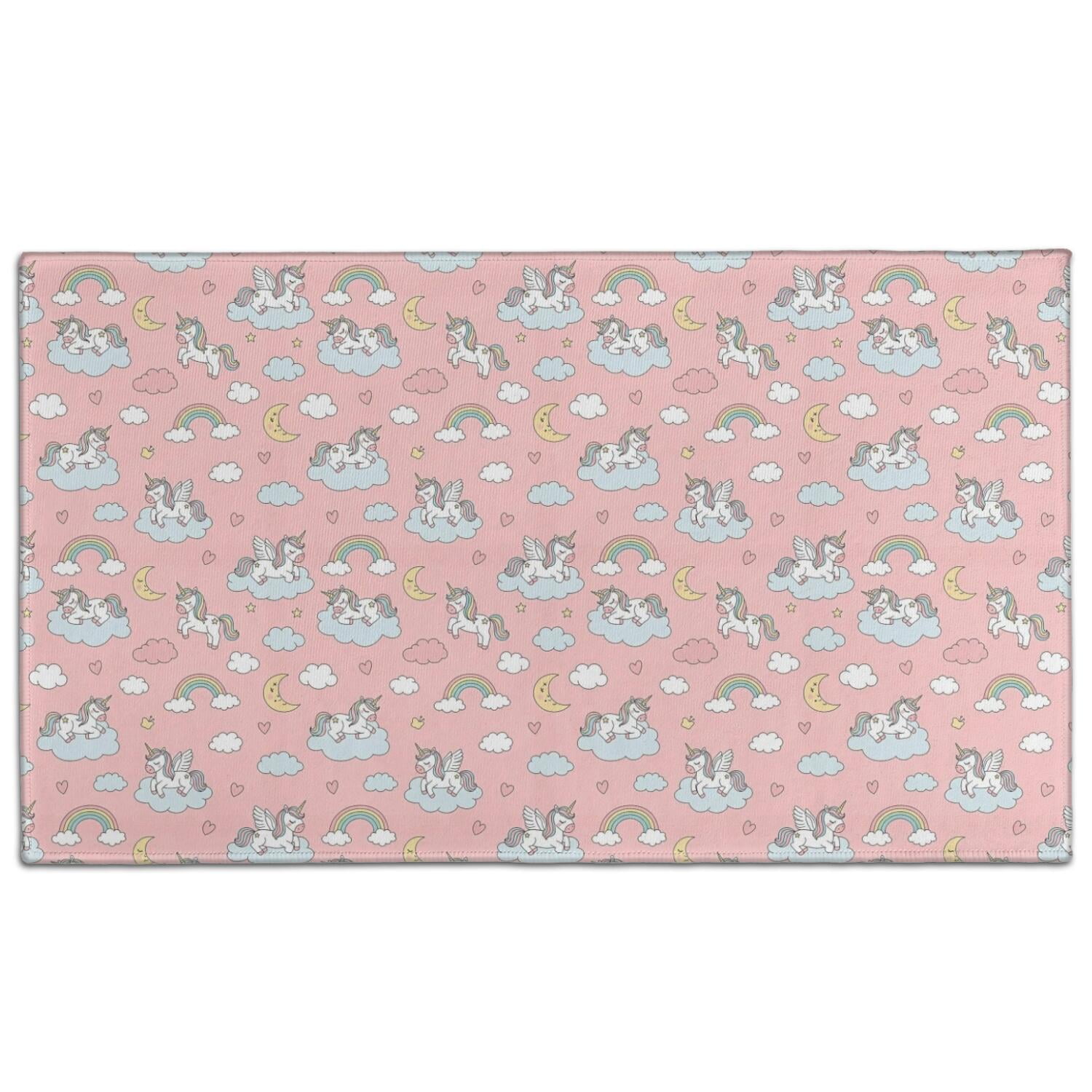 Pink Cartoon Unicorn Rainbow Cloud Moon Pattern Door Rugs,Washable Non ...