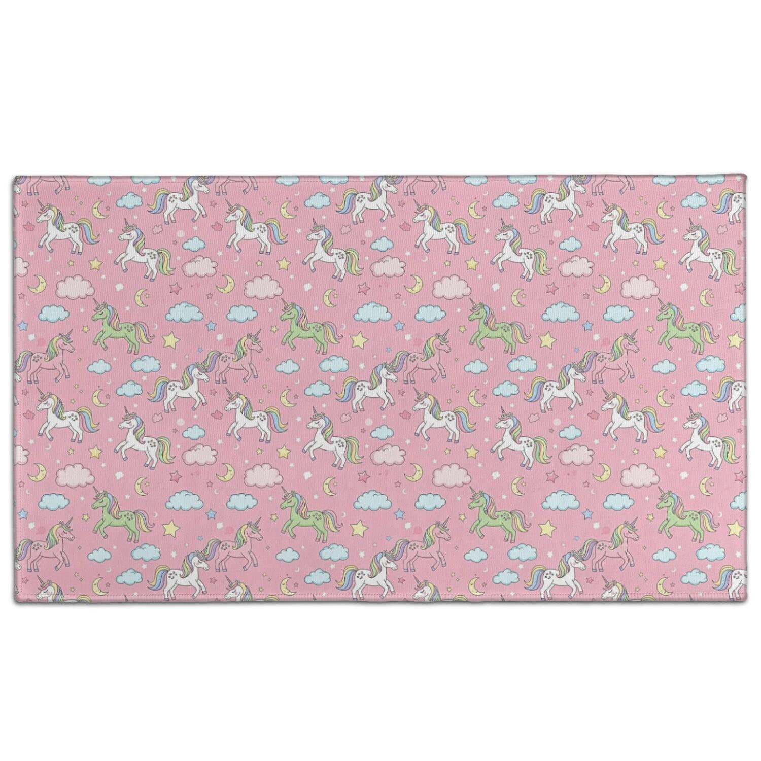 Pink Cartoon Unicorn Rainbow Cloud Moon Star Door Rugs,Washable Non ...