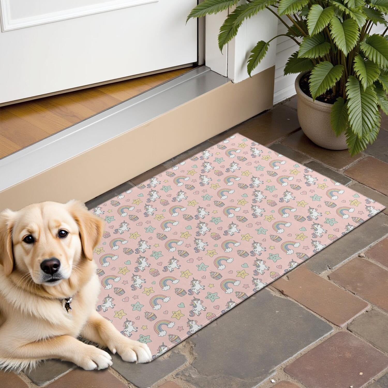Pink Cartoon Unicorn Rainbow Star Cupcake Pattern Door Rugs,Washable ...