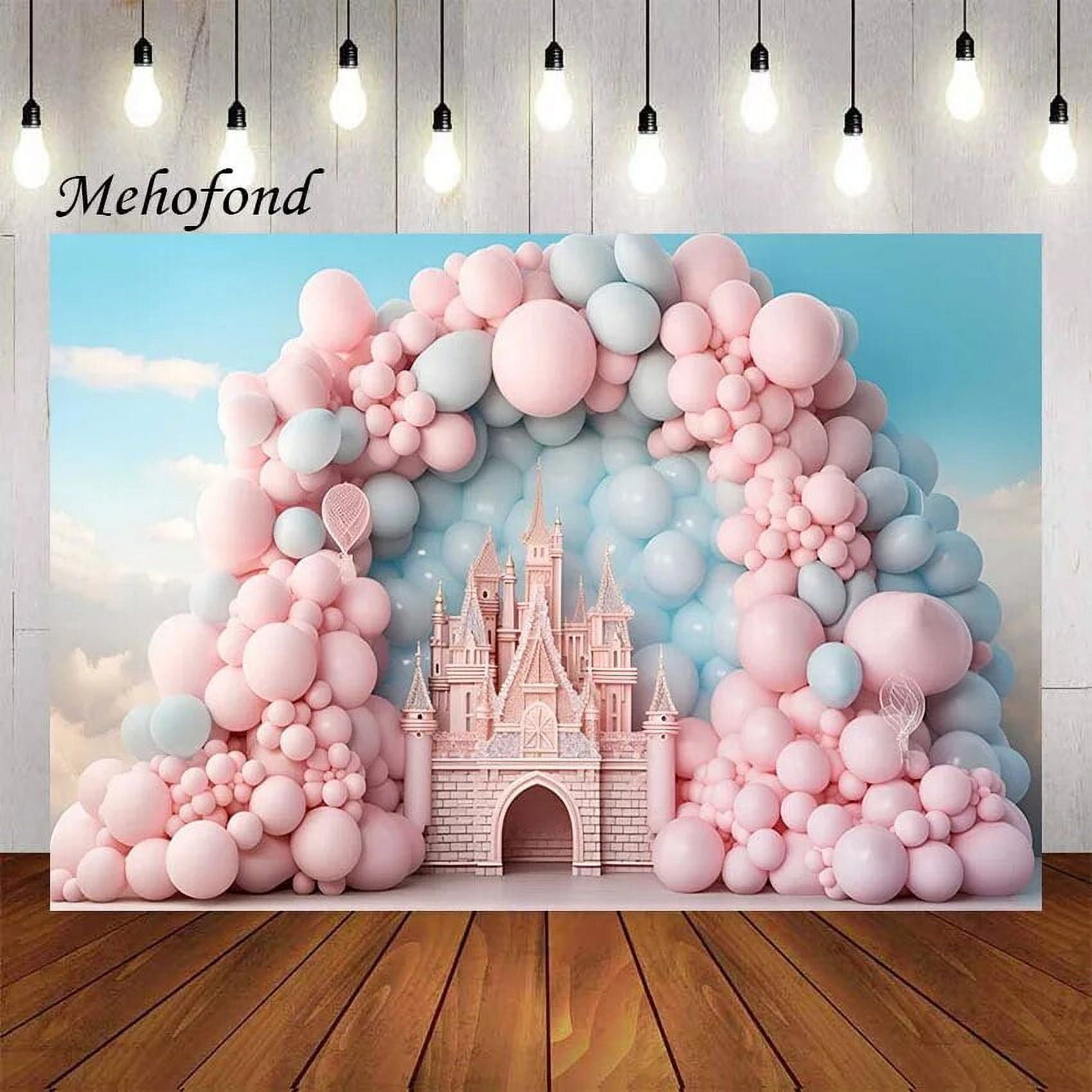 Pink Castle Balloon Princess Girl Birthday Party Cake Smash Portrait r ...