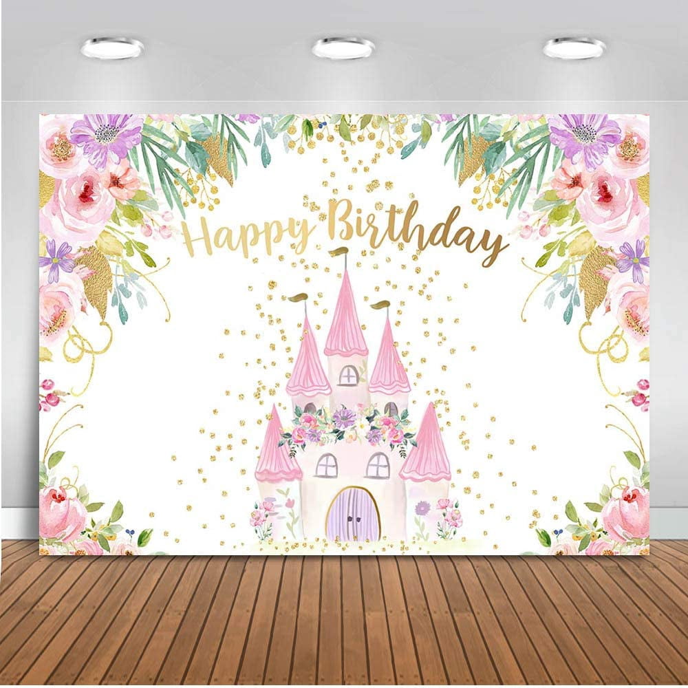 Pink Castle Birthday Backdrop Princess Floral Birthday Party ...
