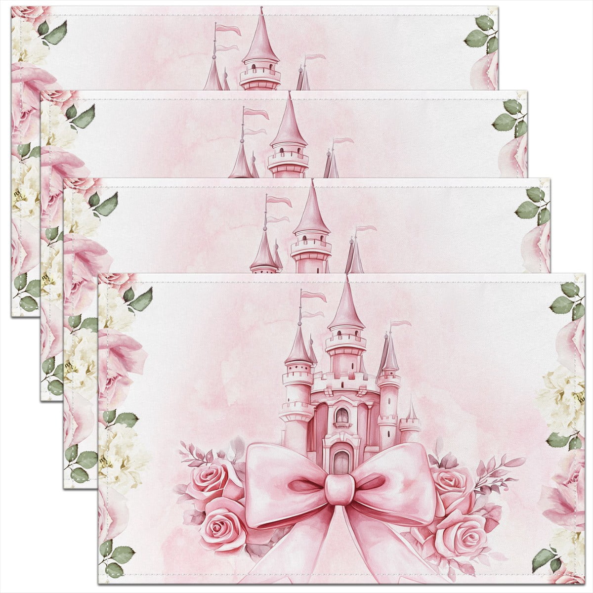 Pink Castle Placemats Set of 4 Princess Style Bowknot Place Mats 12x18 ...