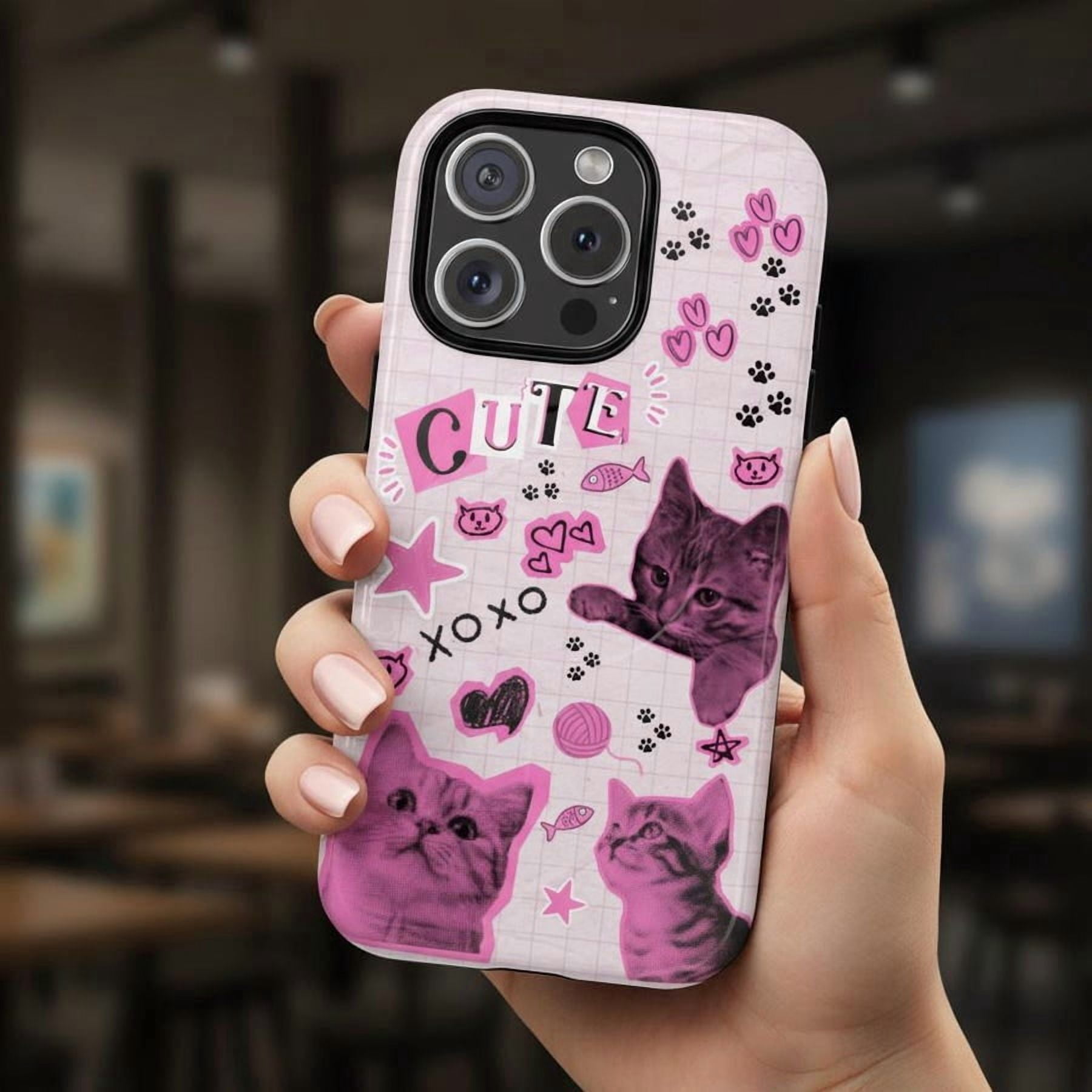 Pink Cat Collage Sticker Case for iPhone 11 12 13 14 15 16 17 Pro Max ...