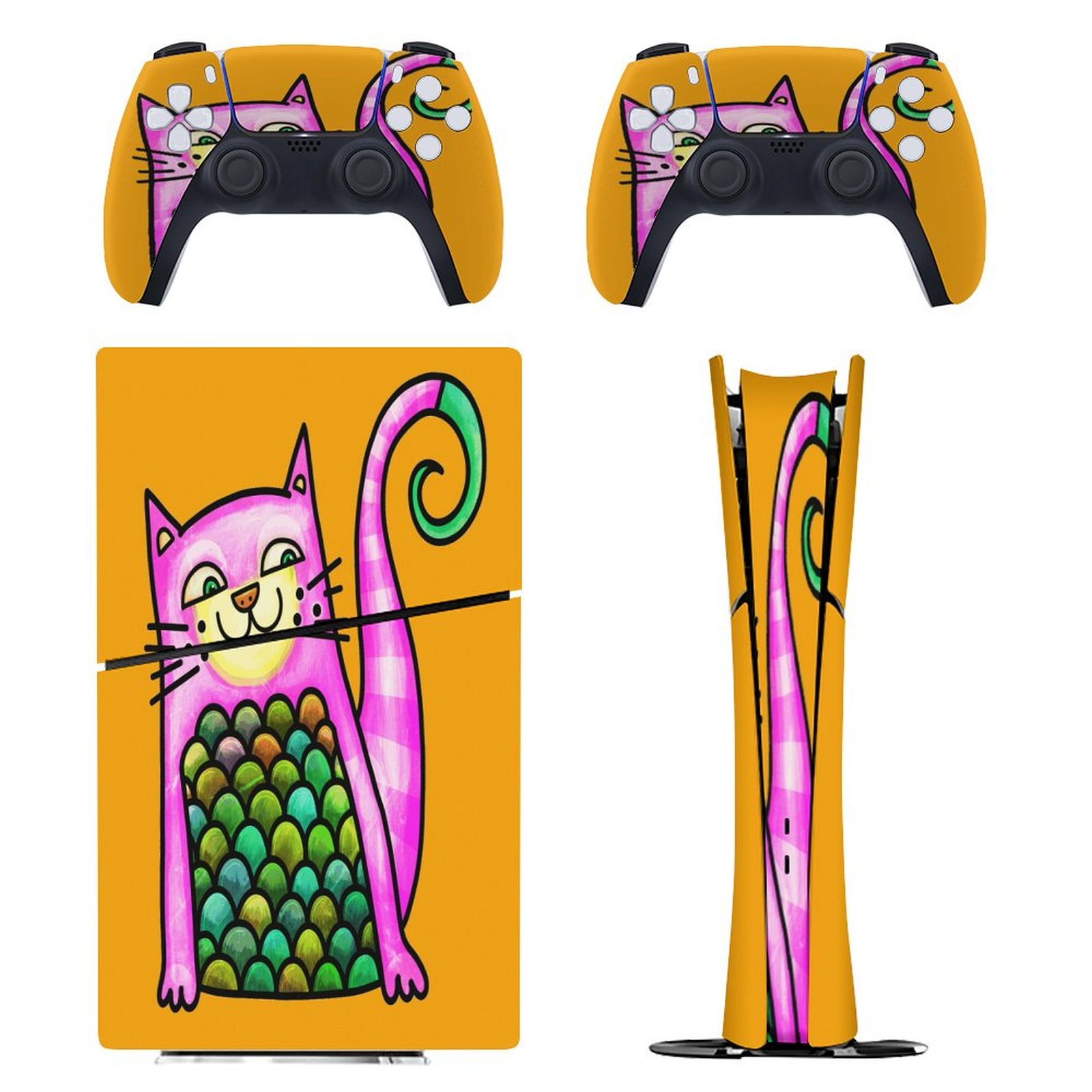 Pink, Cat, Fish Scales, Cunning PS5/PS5 Slim Digital Disc Skin Sticker ...