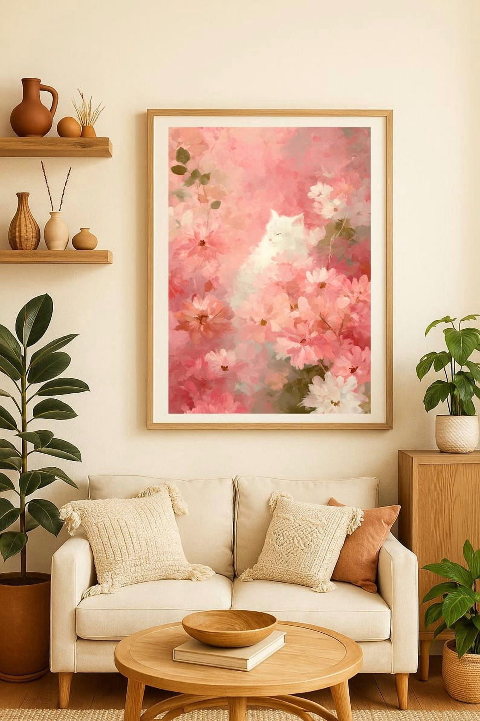 Pink Cat Flowers Cute Apartment Nursery Wall Decor Dopamine Style ...