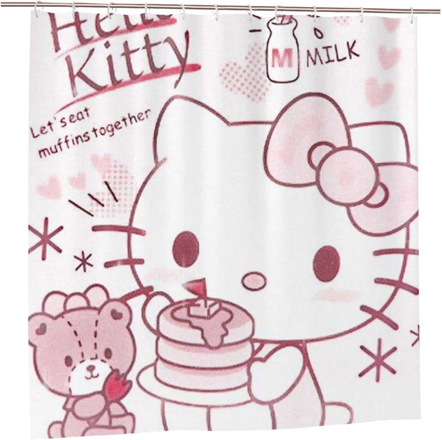 Pink Cat Hello Cat Kitty Shower Curtain Cartoon Bathroom Shower Curtain ...