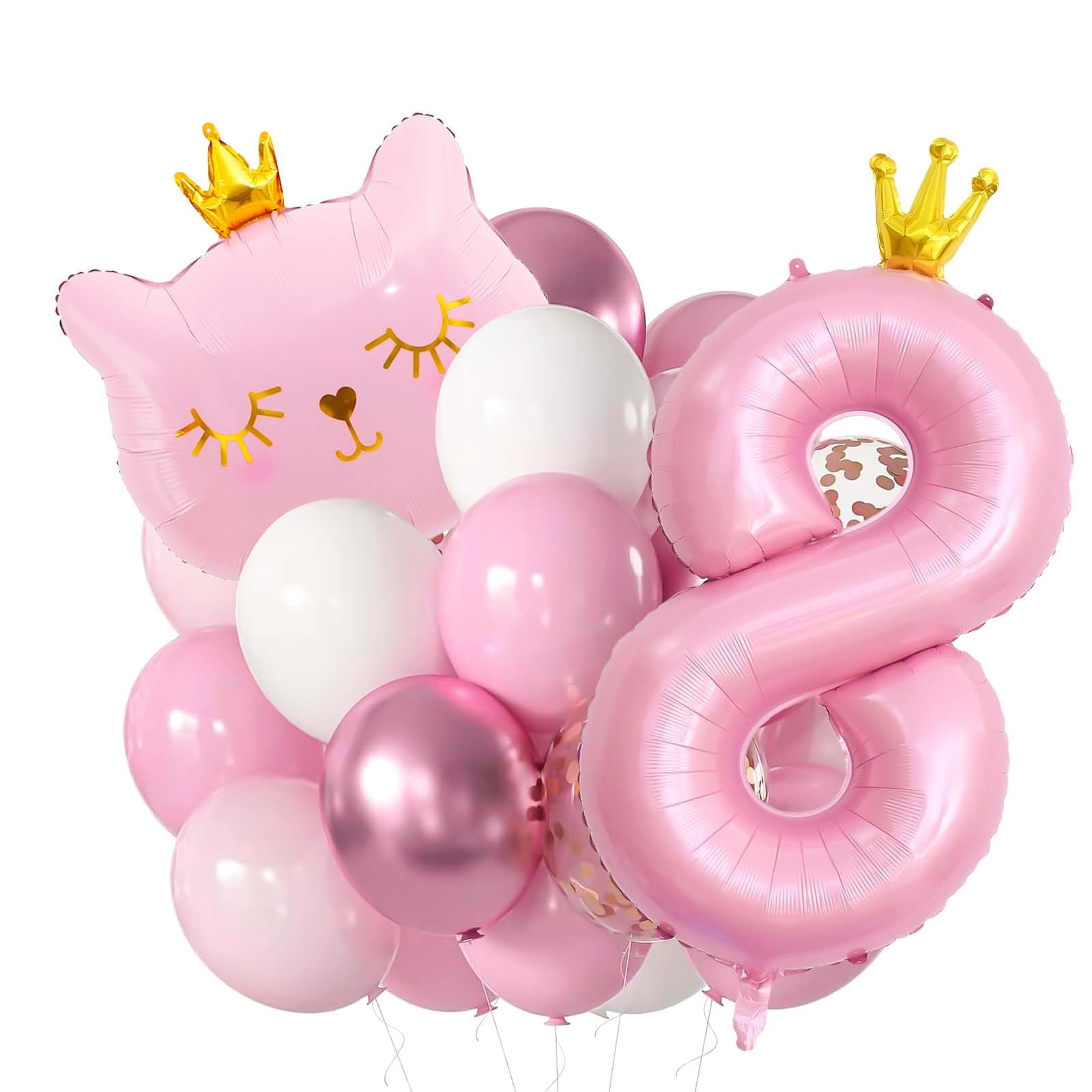 Pink Cat Number 8 Balloon, Crown Cat Birthday Decorations, Girls ...