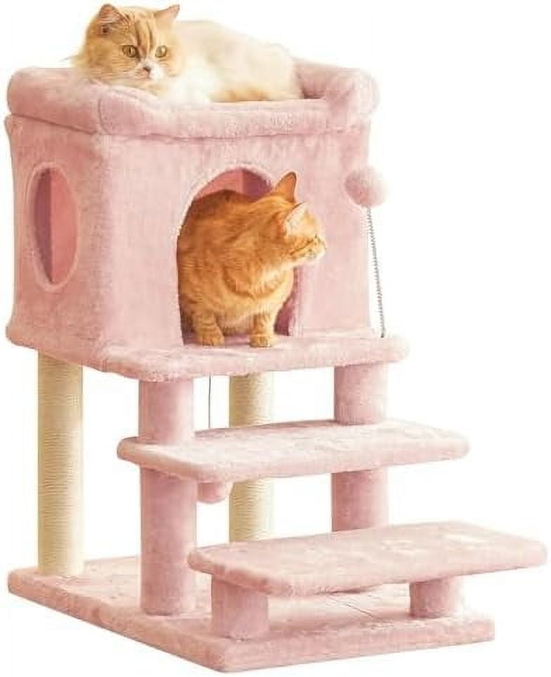 Pink Cat Tree with 3 Steps, 28.7 inches Cat Tower for Indoor Cats, Cat ...