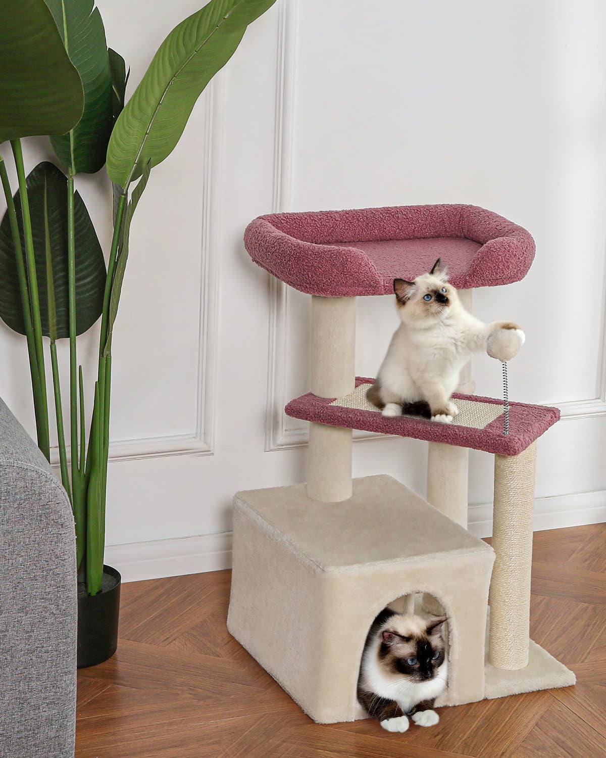 Pink Cat Tree, cat tower,cat tree tower,cat condo,Carpet Cat Tower Grey ...