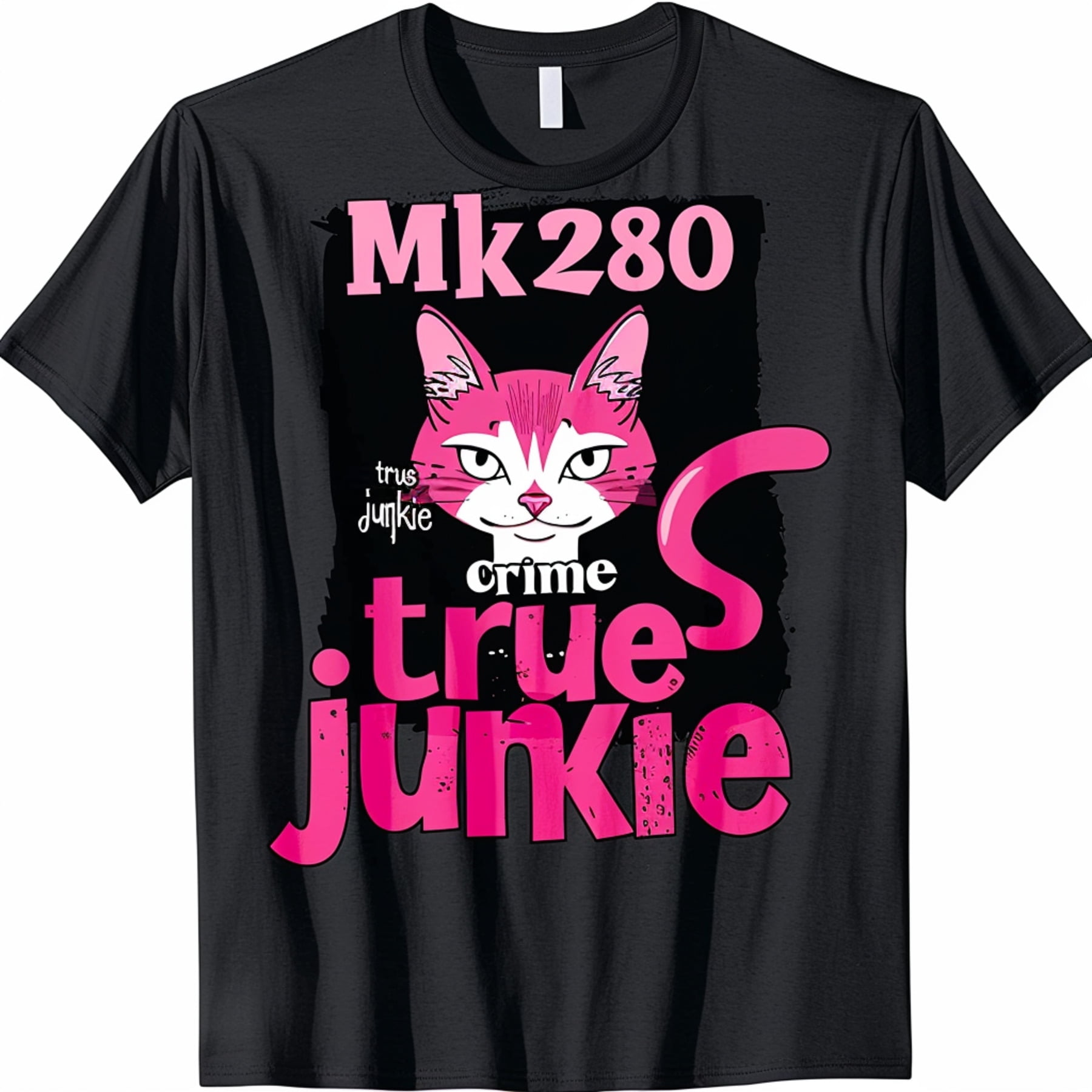 Pink Cat True Crime Junkie Mk280 Black TShirt Minimalist Vector Design ...