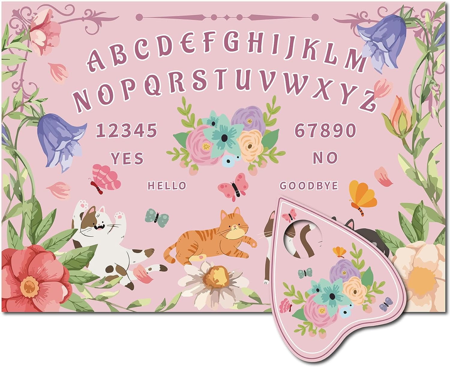 Pink Cat Wood Spirit Board Flowers Pendulum Board Kit Talking Boards ...