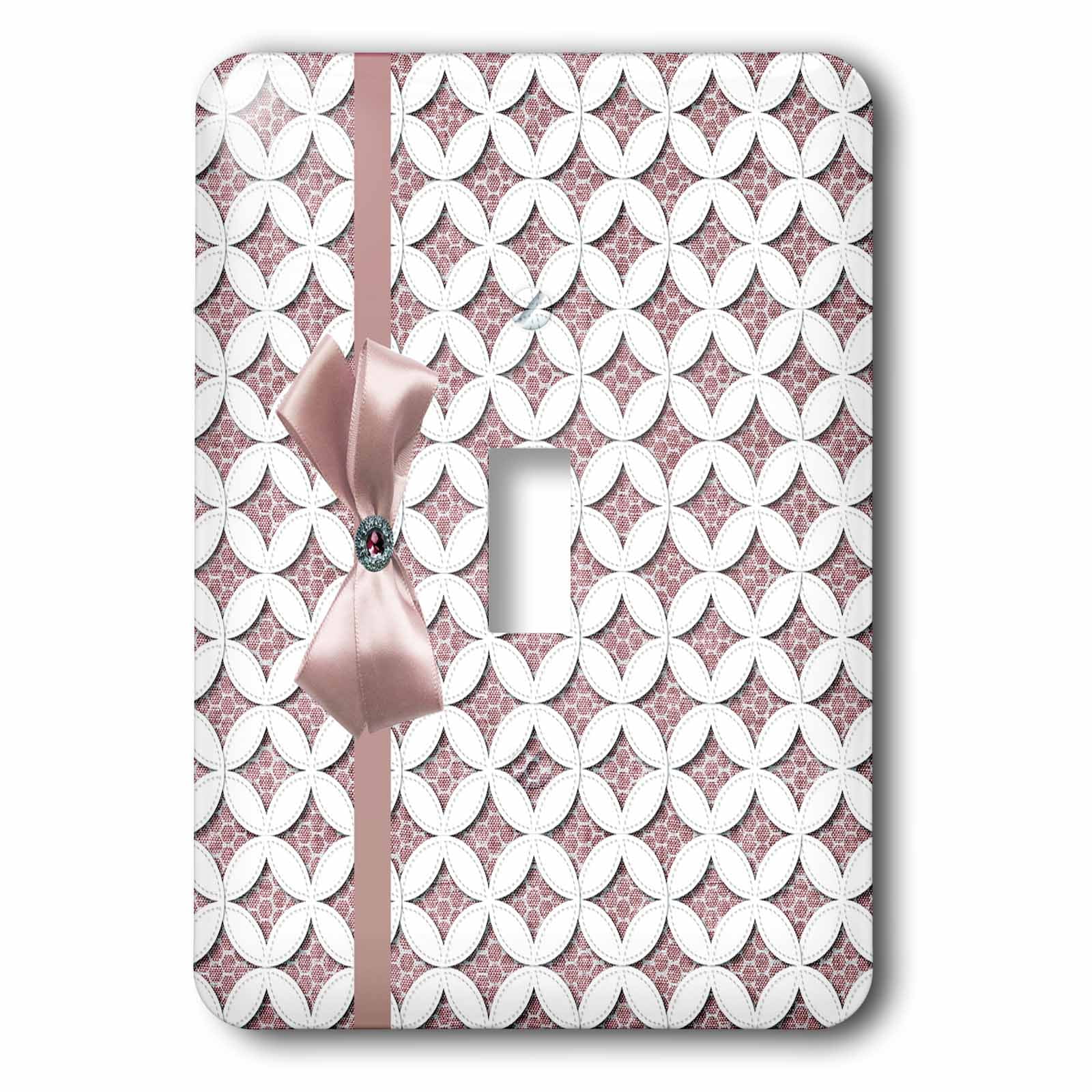 Pink Cathedral Window Quilt Design with Ribbon, Bow, and Jewel single ...