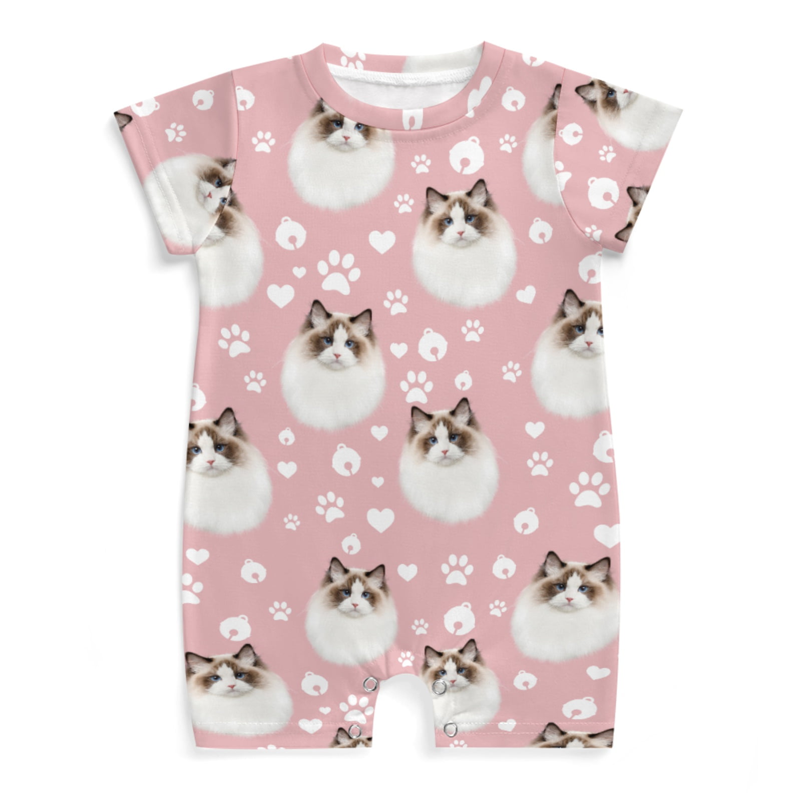 Pink Cats Love Paws Infant Romper One Piece for Baby Girl Cute Ragdoll ...
