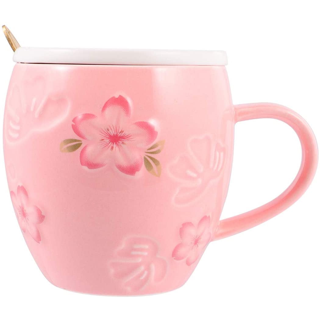 Pink Ceramic Cup Set Cute Teacup Stoneware Coffee Mug Birthday with Lid ...