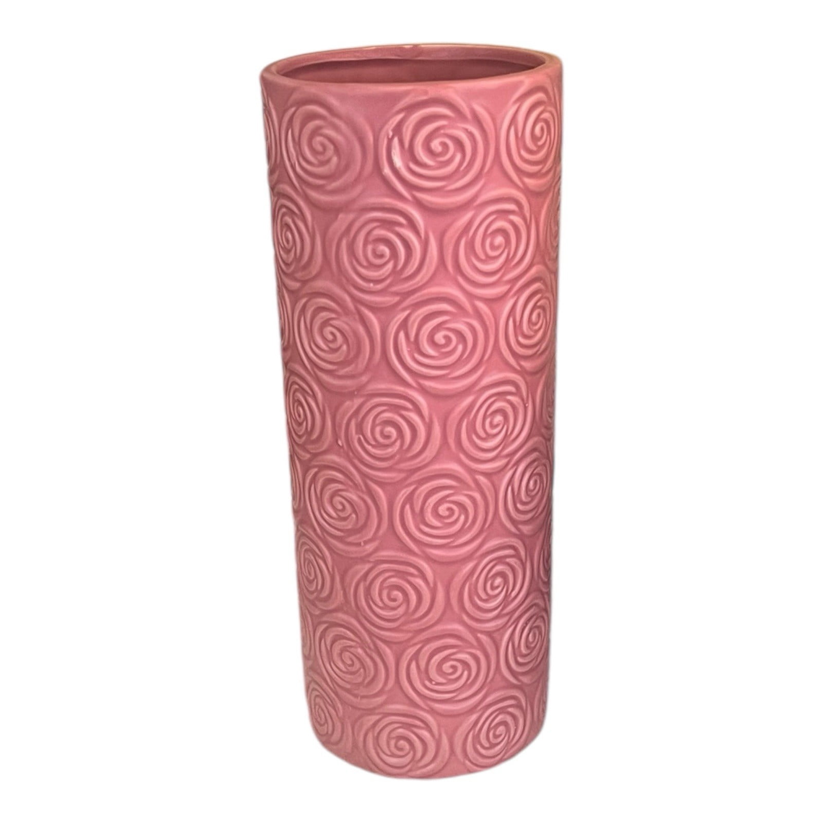 Pink Ceramic Vase 16” Tall Cylinder Mauve Dusty Rose USA Valentine’s ...