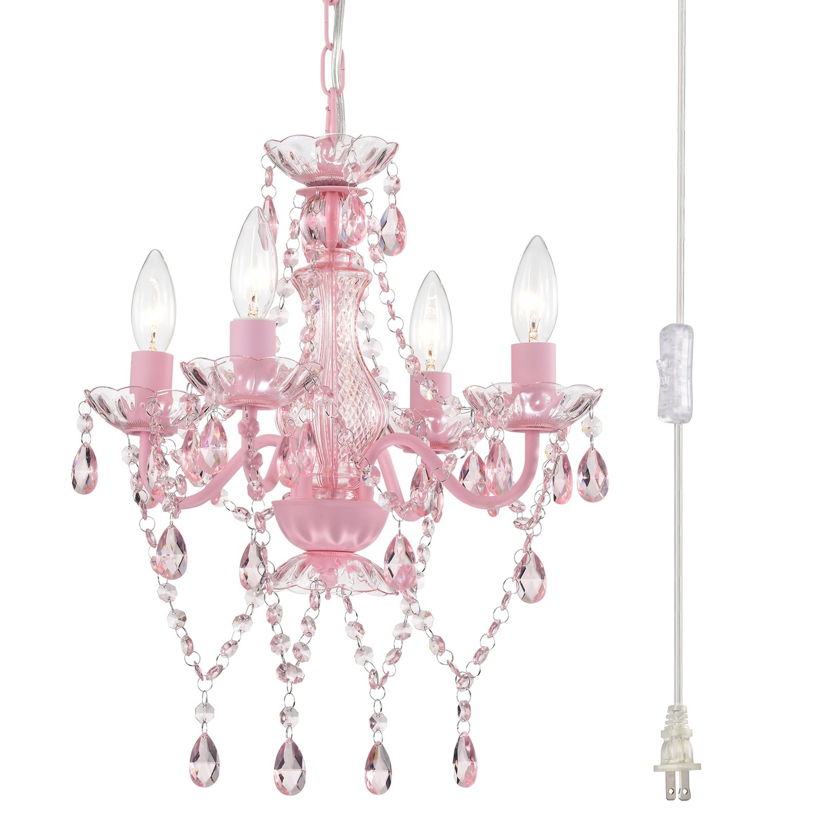 Pink Crystal Chandelier 5-Light Modern Crystal Chandelier Light Fixture ...