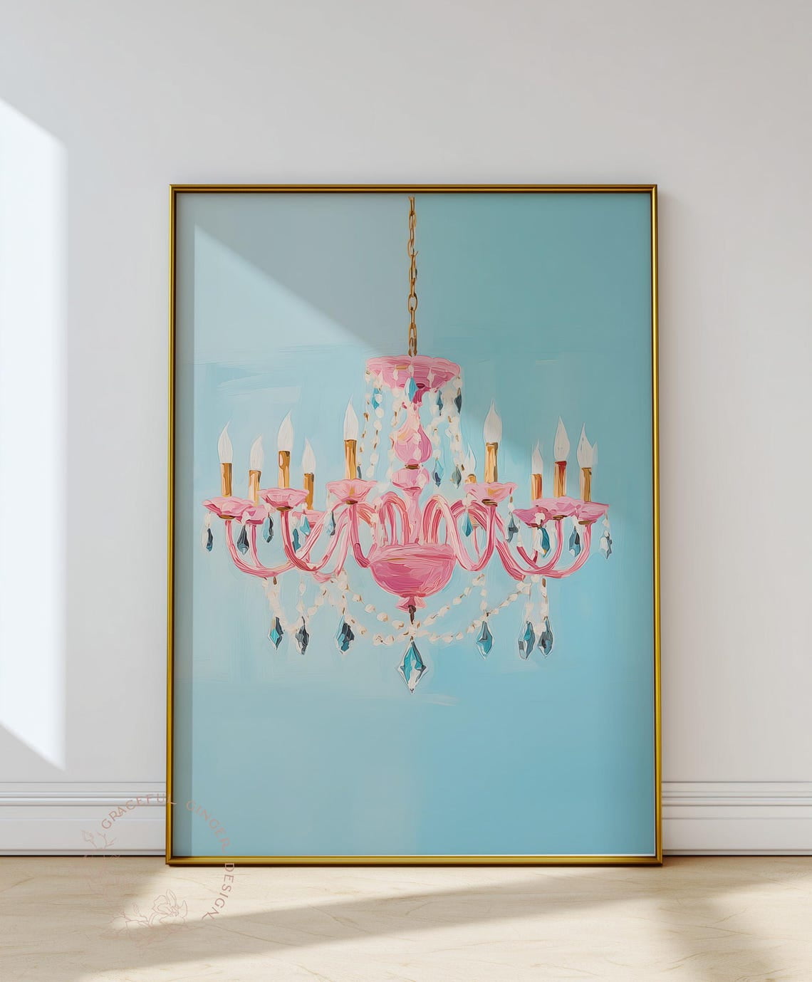 Pink Chandelier Wall Art, Teal Preppy Maximalist Decor Home Decor #2251 ...