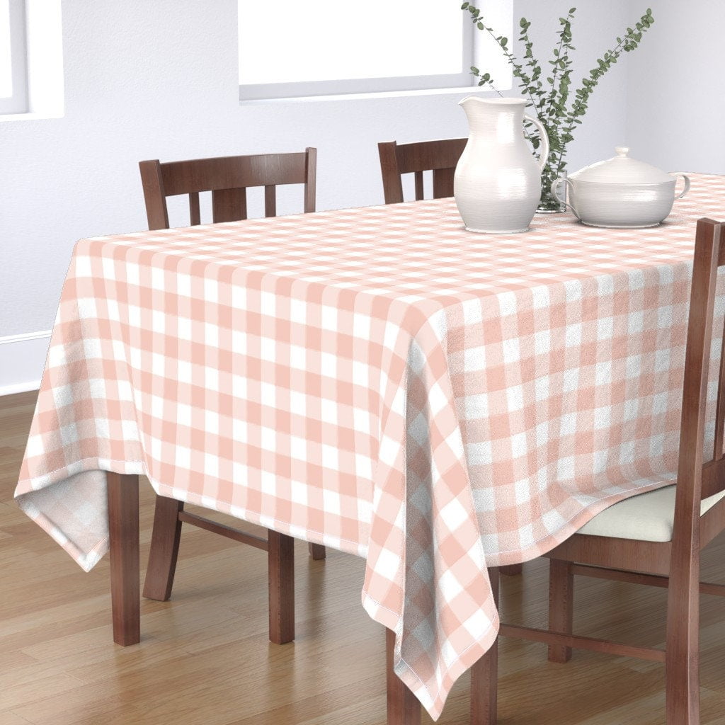 Pink Check Tablecloth - Blush Buffalo Check Gingham- Light Pink Pastel ...