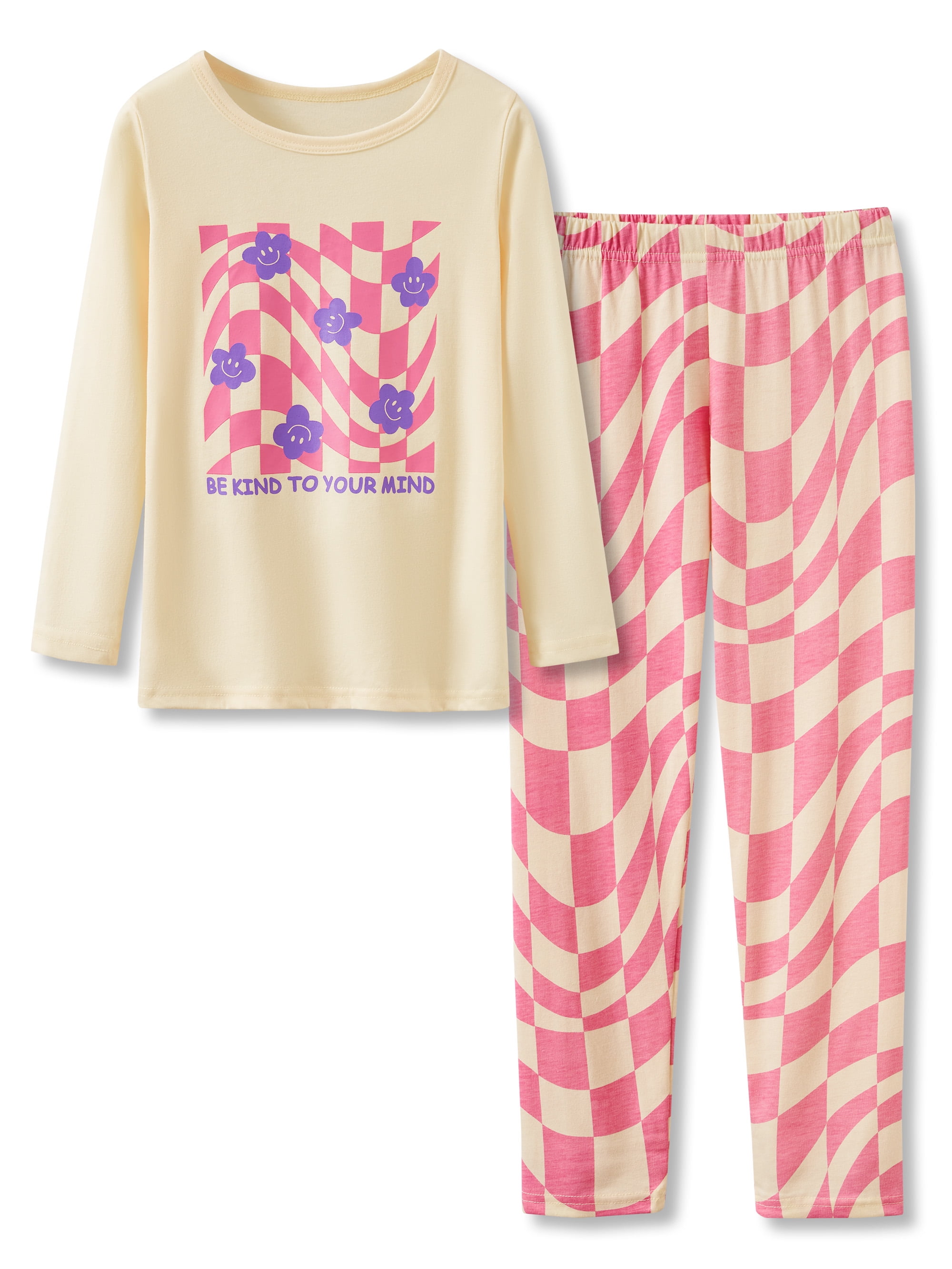 Pink Checker Pajamas for Big / Teen Girls – Cute Autumn 2-Piece Long ...