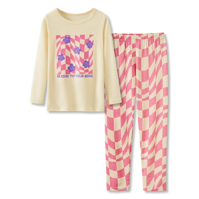 Pink Checker Pajamas for Big / Teen Girls – Cute Autumn 2-Piece Long ...