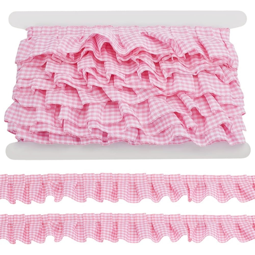 Pink Checkered Fabric Trim Edge,1.57" x 5yd Gingham Ruffle Ribbon Trim ...